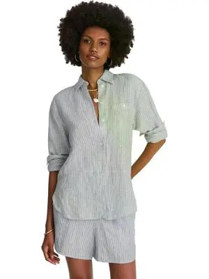 Madewell Striped Linen Button-up Shirt - Blue White Beachy Stripe