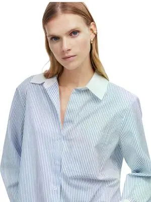Madewell Easy Y-neck Button-up Shirt In Poplin - Hydrangea