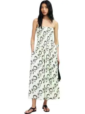 Madewell Poplin Smocked Maxi Dress In Floral - Graphic Sunflowers White