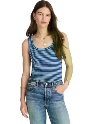 Madewell Ribbed Scoopneck Tank In Stripe - Bright Sapphire