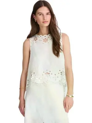 Madewell Embroidered Eyelet High-low Tank - Salt