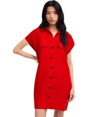 Madewell Utility Shirtdress In 100% Linen - Festival Red