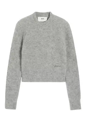 Ami Logo-embroidered Crew-neck Sweater - Grey