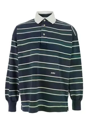 AUTRY Striped Long-sleeve Polo Shirt - Blue
