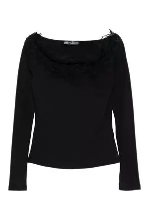 Ermanno Scervino Lace-trimmed Long-sleeve Top - Black