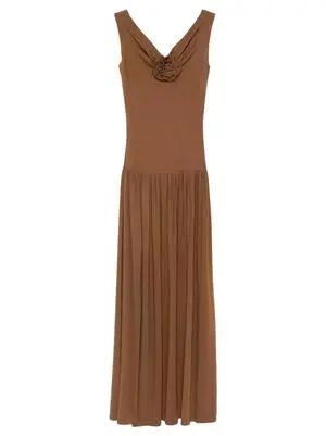 ROSERRY Rose-embellished Sleeveless Midi Dress - Brown