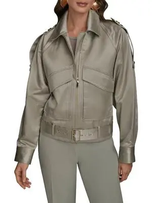 Donna Karan New York Belted Satin Bomber Jacket - Weathered