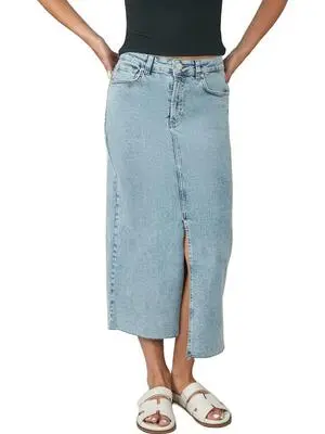 LOLA DENIM Halston High-rise Maxi Denim Skirt - Vintage Ice Blue