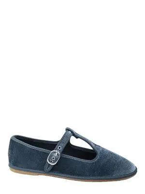 KENNETH COLE Verona T-Strap Flat Blue Velvet