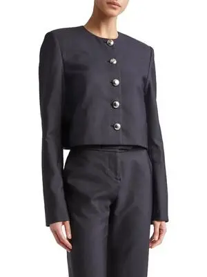 Brandon Maxwell The Ryder Boxy Silk Mikado Crop Jacket - Black