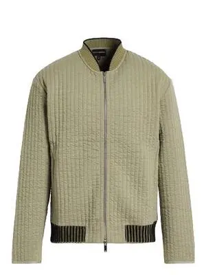 Emporio Armani Cotton Blend Quilted Bomber Jacket - Sage Green