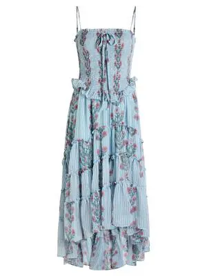Free People Alejandra Floral Tiered Chiffon Midi Dress - Blue
