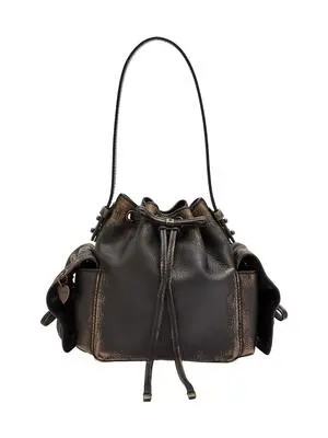 Acne Studios Acne Studios Multipocket Vintage Mini Grained Leather Bucket Bag Dark Brown