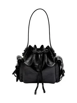 Acne Studios Multipocket Mini Crinkled Leather Bucket Bag - Black