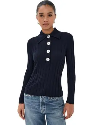 NACKIYE Sugarman Knit Long Sleeve Polo - Navy