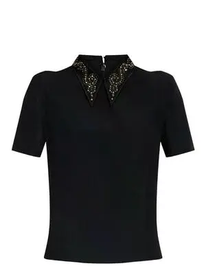 Versace Embellished-collar Short-sleeve Blouse - Black