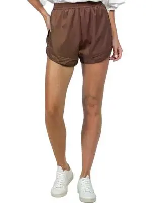 FREEDÉR Layered Elastic-waist Track Shorts - Brown