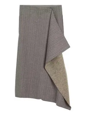 Ami Wool Herringbone Wrap Midi Skirt - Grey