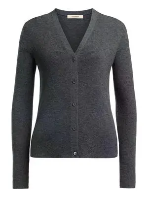 12 STOREEZ Ribbed V-neck Merino Wool Cardigan - Grey