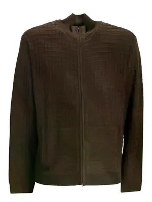 Emporio Armani Grid-pattern Zip-up Cardigan - Brown