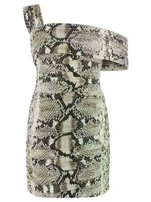 Roberto Cavalli Snakeskin-print One-shoulder Mini Dress - Brown