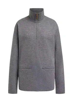 12 STOREEZ Half-zip High-neck Wool-blend Sweatshirt - Grey