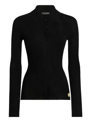 Dolce & Gabbana Ribbed Long-sleeve Polo Top - Black