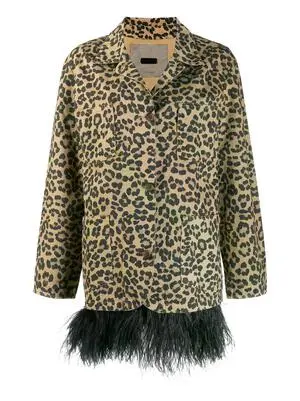 SIMONETTE RAVIZZA Leopard Print Coat With Feather Trim