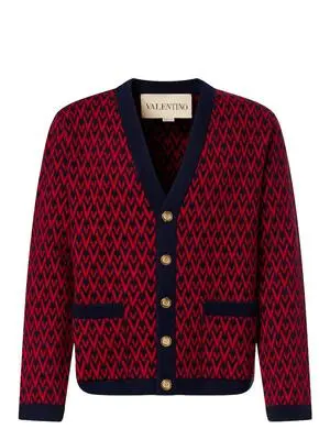 Valentino Garavani Toute La V Virgin Wool Jacquard Cardigan - Blue