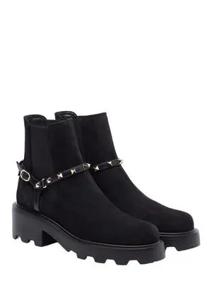 Valentino Garavani Rockstud 55 Suede Ankle Boots - Black