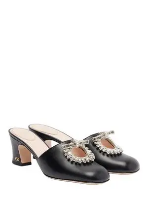 Valentino Garavani Adamantine 60 Embellished Leather Mules - Black