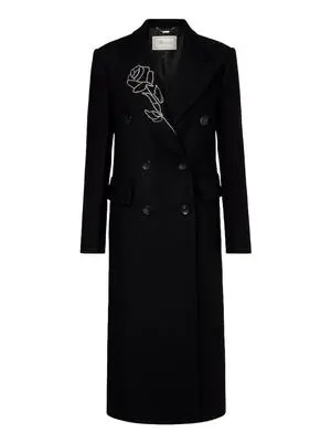 Blumarine Embellished Double-breasted Wool-blend Coat - Black