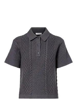 JW Anderson Cable Knit Polo Shirt In Ecru Wool-cotton Blend - Grey