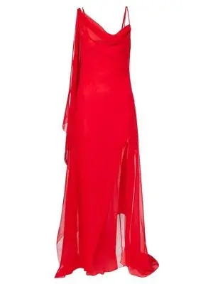 Blumarine Asymmetric Draped Silk Georgette Gown - Red