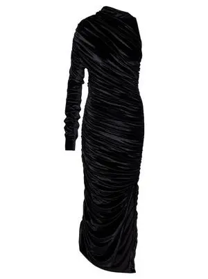 MUGLER Asymmetric Velvet Jersey Maxi Dress - Black