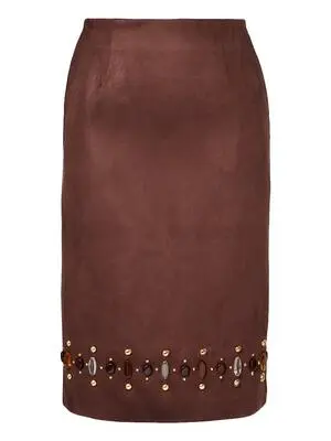 XU ZHI Embellished Faux Suede Pencil Skirt - Brown