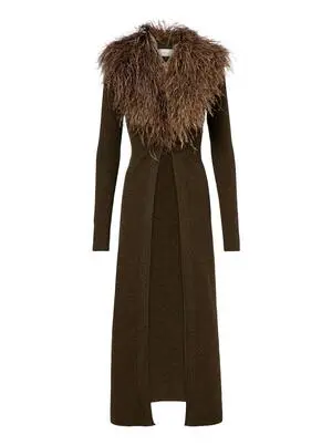 Blumarine Feather-trimmed Wool Cardigan - Brown