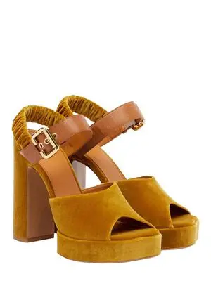 Chloé Chloé Aria 95 Velvet Platform Sandals Gold