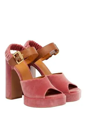 Chloé Aria 95 Velvet Platform Sandals Pink