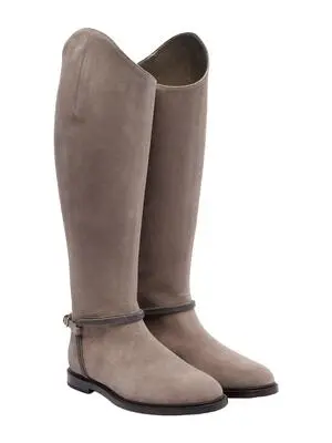 Brunello Cucinelli Monili Suede Knee-high Boots - Beige