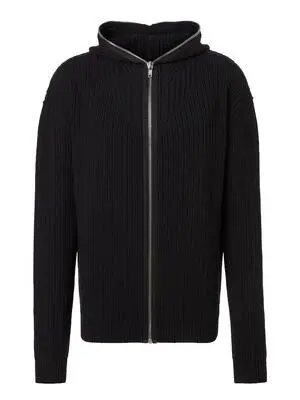 Rick Owens Ribbed Virgin Wool Zip-up Sweater - Black