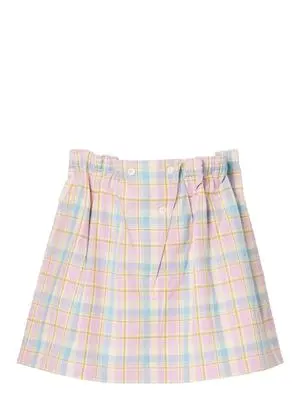 PRADA Checked Gathered Cotton Miniskirt