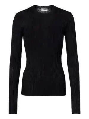 JIL SANDER Ribbed-knit Silk Sweater - Black
