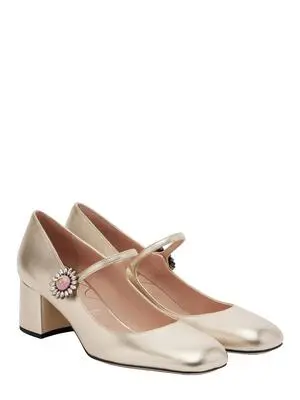 Valentino Garavani Daisy Jewel 55 Leather Mary Jane Pumps - Gold