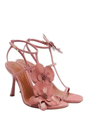 Zimmermann Orchid 85 Floral-appliqué Suede Sandals - Pink