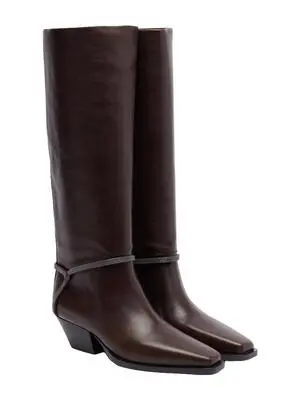 Brunello Cucinelli Monili Leather Knee-high Boots - Brown