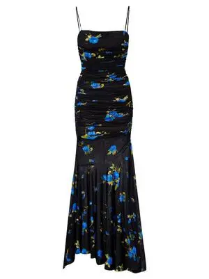 Blumarine Floral Draped Jersey Maxi Dress - Blue
