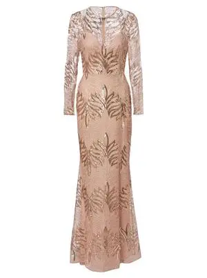 Elie Saab Embroidered Sequined Tulle Gown - Beige