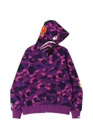 A BATHING APE Camo 2nd Shark Full Zip Hoodie - Purple