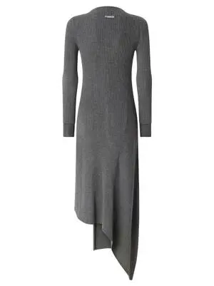 Pinko Ribbed Asymmetric Mock-neck Dress - Grey